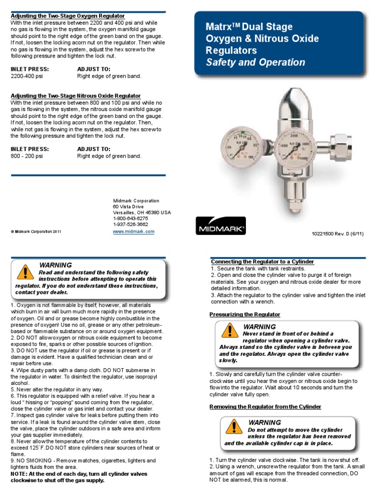 Safety and Operation: Matrx Dual Stage Oxygen & Nitrous Oxide ...