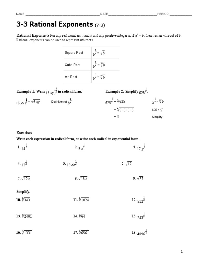 8.1 (7.3A1) 01 Rational - Exponents | PDF | Exponentiation | Mathematics