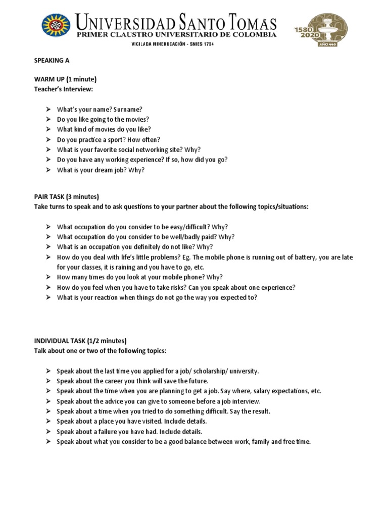 Level 4 Speaking Final Exam | PDF | Job Interview | Cognition