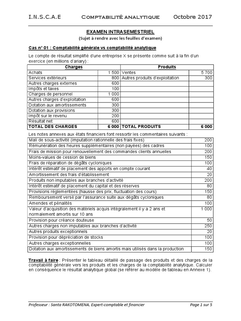 Exercice Comptabilité Analytique - Avec-Corrigé | PDF | Comptabilité | Cost accounting
