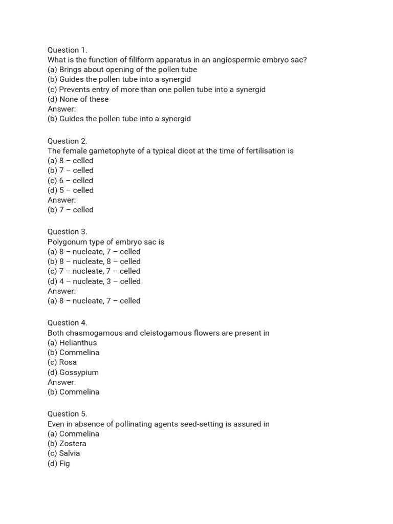 Angiosperm Reproduction Quiz | PDF | Seed | Pollen