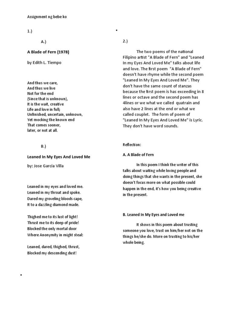 A Blade of Fern (1978) : Comments | PDF | Poetry | Stanzaic Form