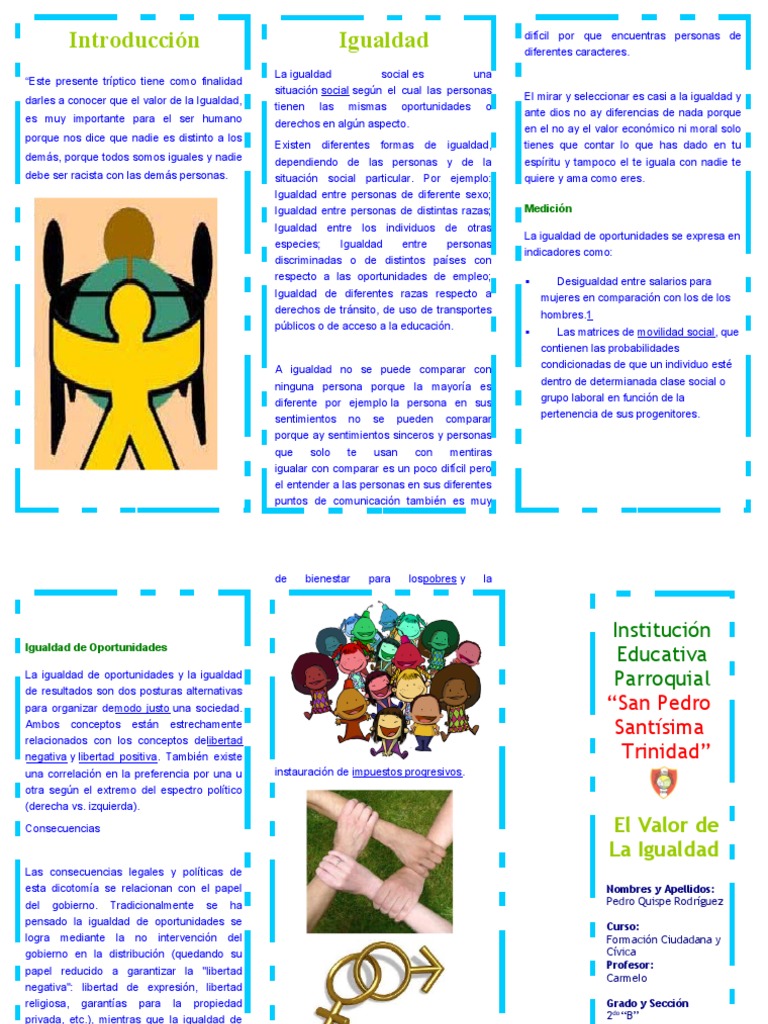 Triptico - Igualdad | PDF | Igualdad de oportunidades | Ciencias Políticas Triptico - Igualdad | PDF | Igualdad de oportunidades | Ciencias Políticas