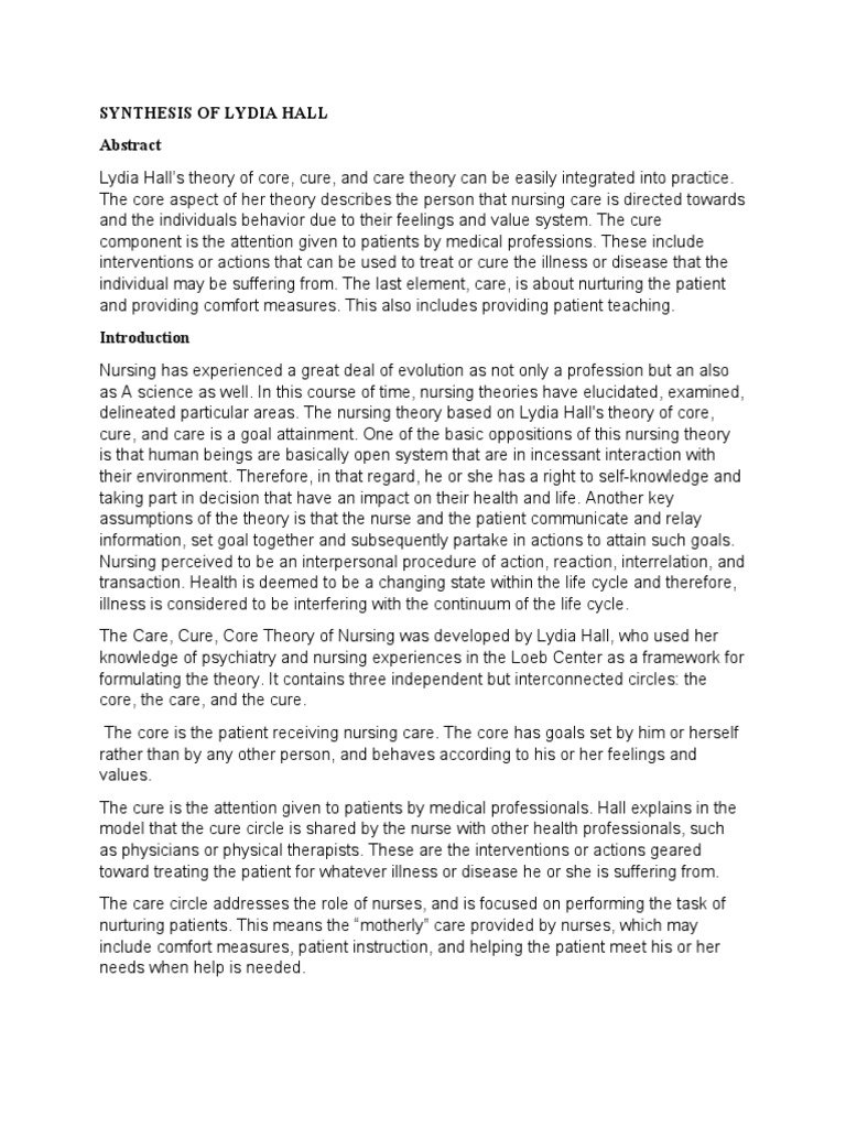 Synthesis of Lydia Hall | PDF | Nursing | Theory