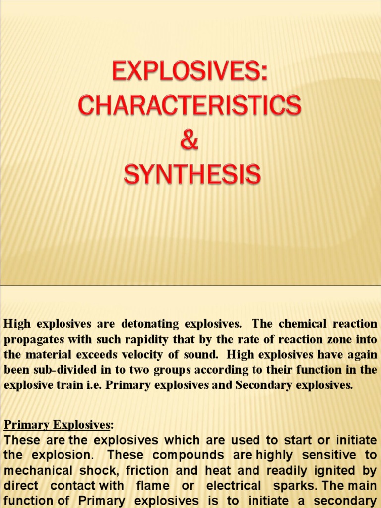 Explosive Characteristics and Synthesis | PDF | Gunpowder | Materials