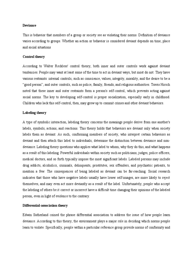 Deviance - Theories of Deviance and Crime | PDF | Deviance (Sociology ...