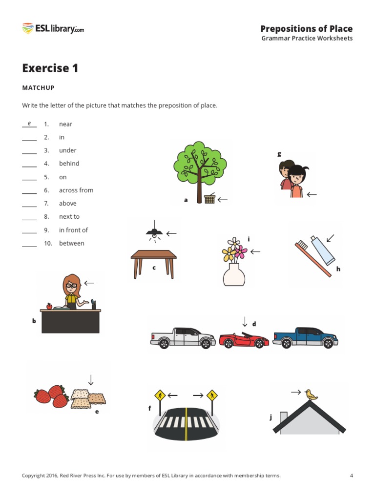 Prepositions of Place 456 Beginner - Grammar Practice Worksheets - ESL ...