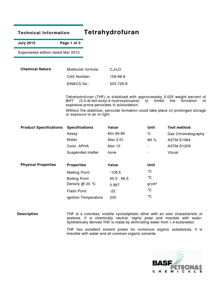 Tetrahydrofuran: Technical Information | Download Free PDF ...