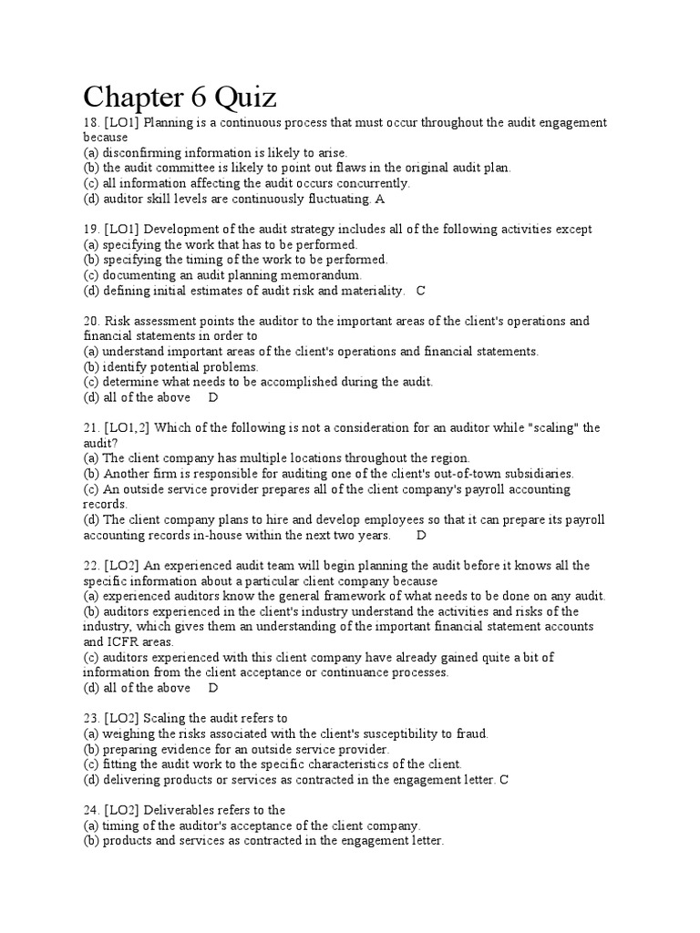 Chapter 6 Quiz | PDF | Audit | Internal Control