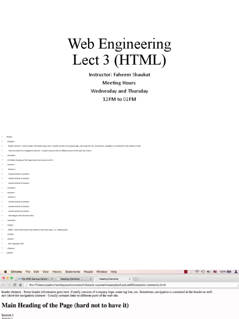 Web Engineering Lect 3 (HTML) : Instructor: Faheem Shaukat Meeting ...