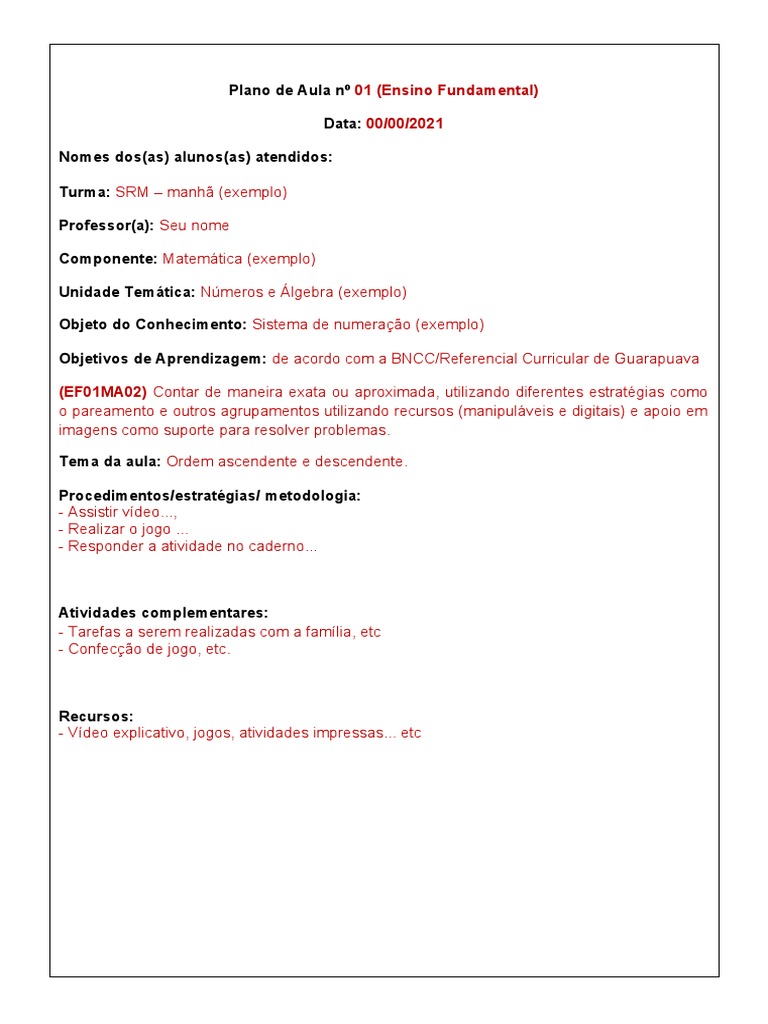 Plano de Aula Ens. Fundamental | PDF