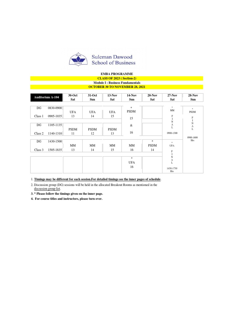 EMBA Module I Schedule | PDF | Marketing | Business