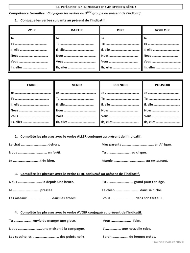 Exercices sur le présent de l'indicatif | PDF | Verbe | Typologie ...
