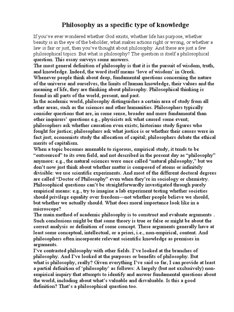 Philosophy As A Specific Type of Knowledge | PDF | Science | Knowledge
