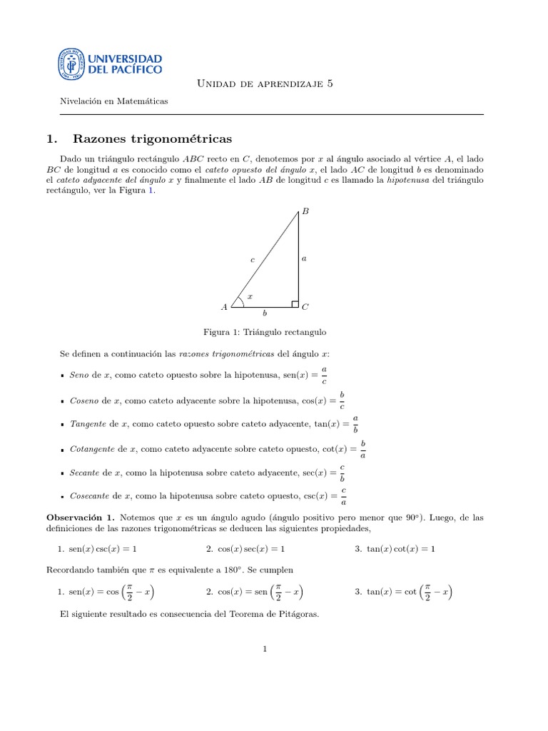 Razones Trigonom Etricas: Unidad de Aprendizaje 5 | PDF | Funciones trigonométricas | Trigonometría