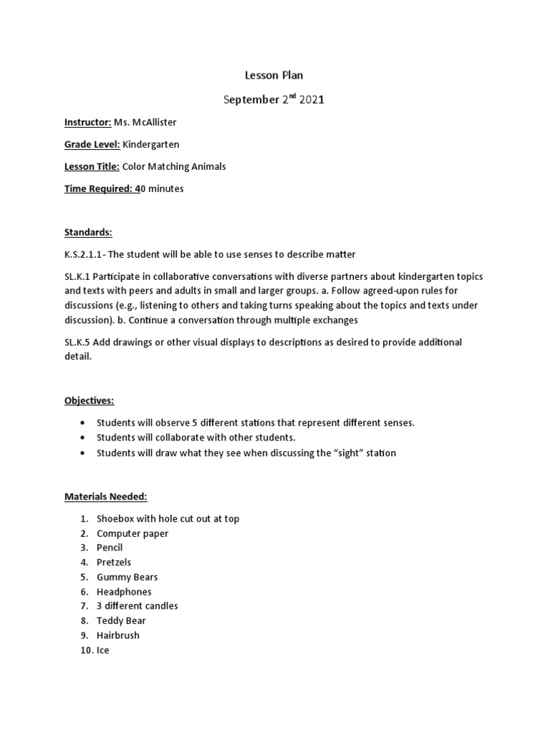 5 Senses Lesson Plan | PDF | Lesson Plan | Senses