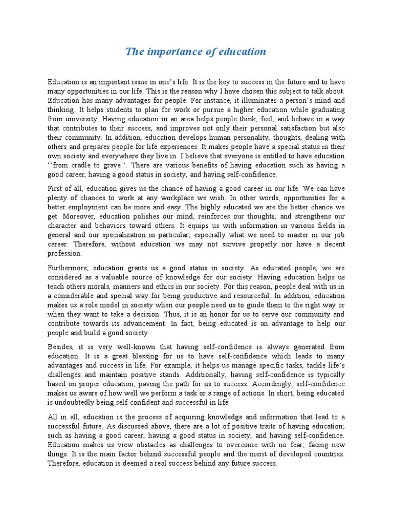 The Importance of Education | PDF | Society | Knowledge