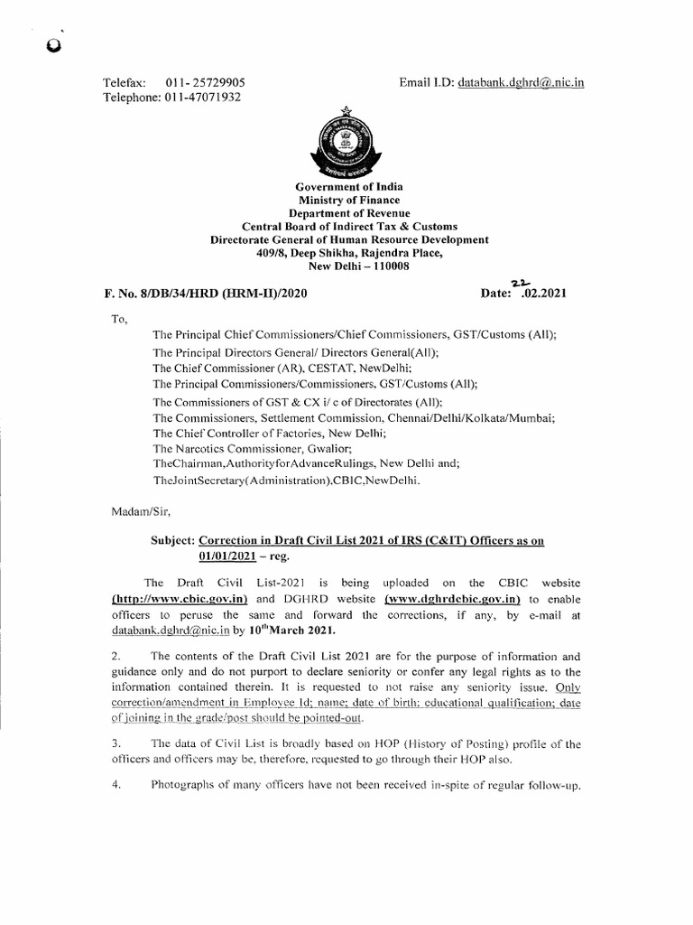 Final Draft Civil List 2021 2302 | PDF | Taxation | Government Finances