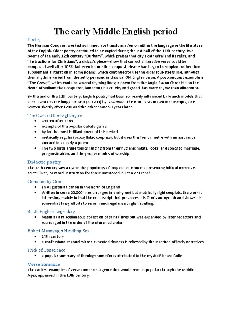 The Early Middle English Period | PDF | Poetry