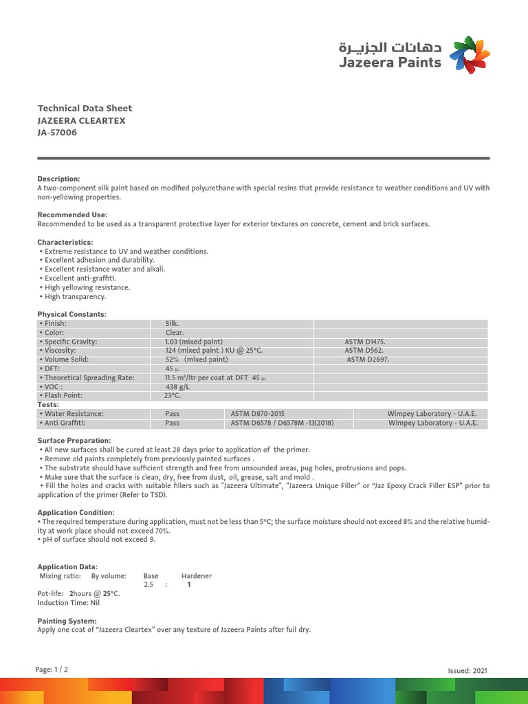 Technical Data Sheet Jazeera Cleartex JA-57006: Description | PDF ...