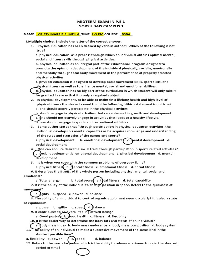 Midterm Exam in P.E 1 | Download Free PDF | Physical Fitness | Physical ...