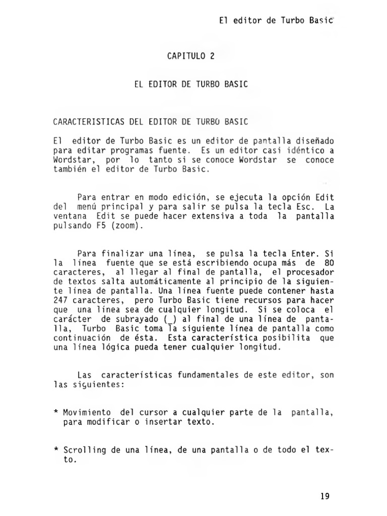 El Editor de Turbo Basic | PDF | Básico | Archivo de computadora
