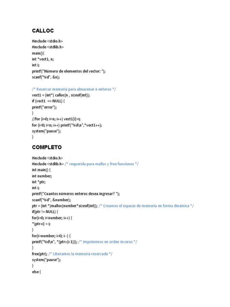 Ejercicios Calloc Malloc Free Realloc | PDF | Paradigmas de ...