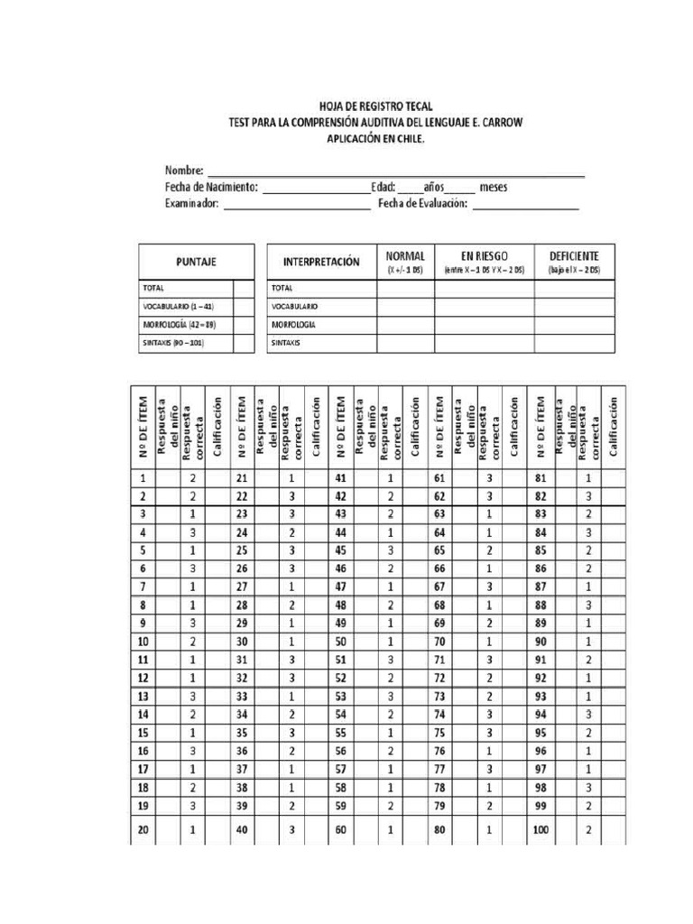 HOJA DE RESPUESTA Tecal | PDF