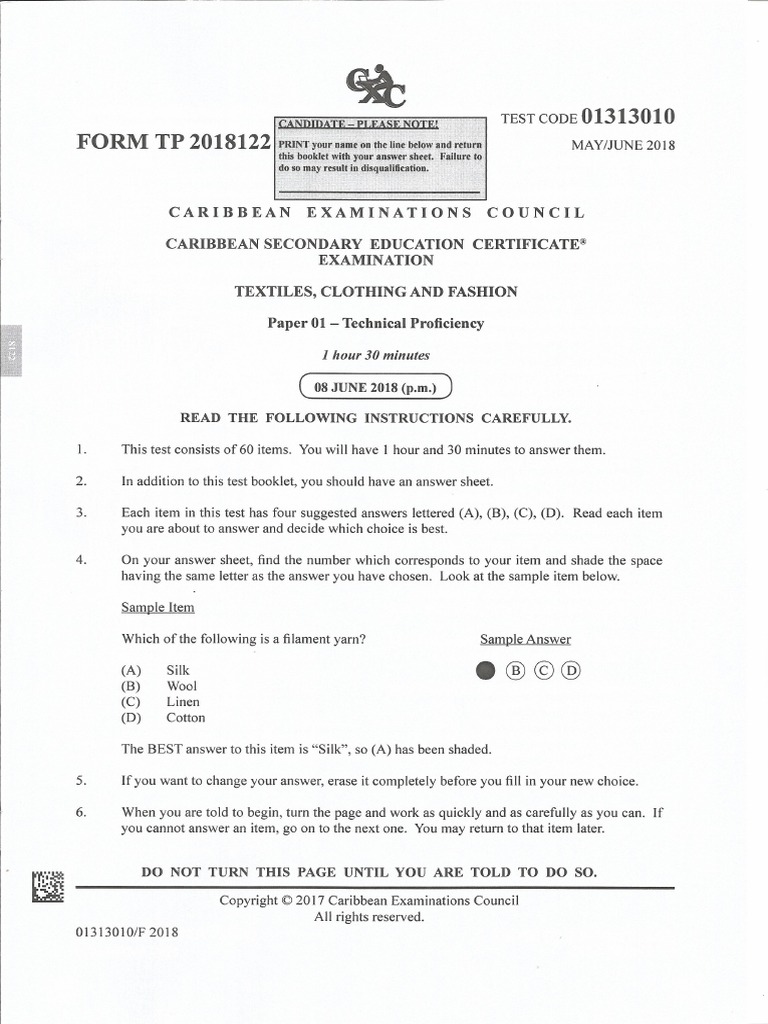 2018 CSEC CT P1 Answers | PDF