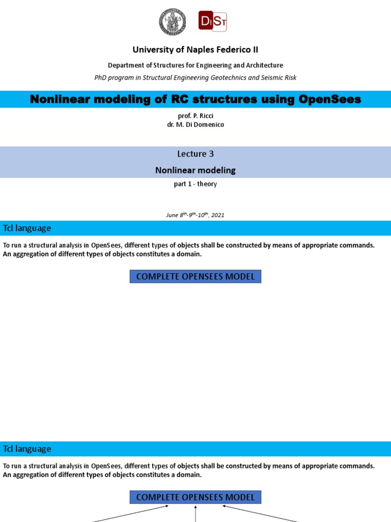 Nonlinear Modeling of RC Structures Using Opensees: University of Naples Federico Ii | PDF ...