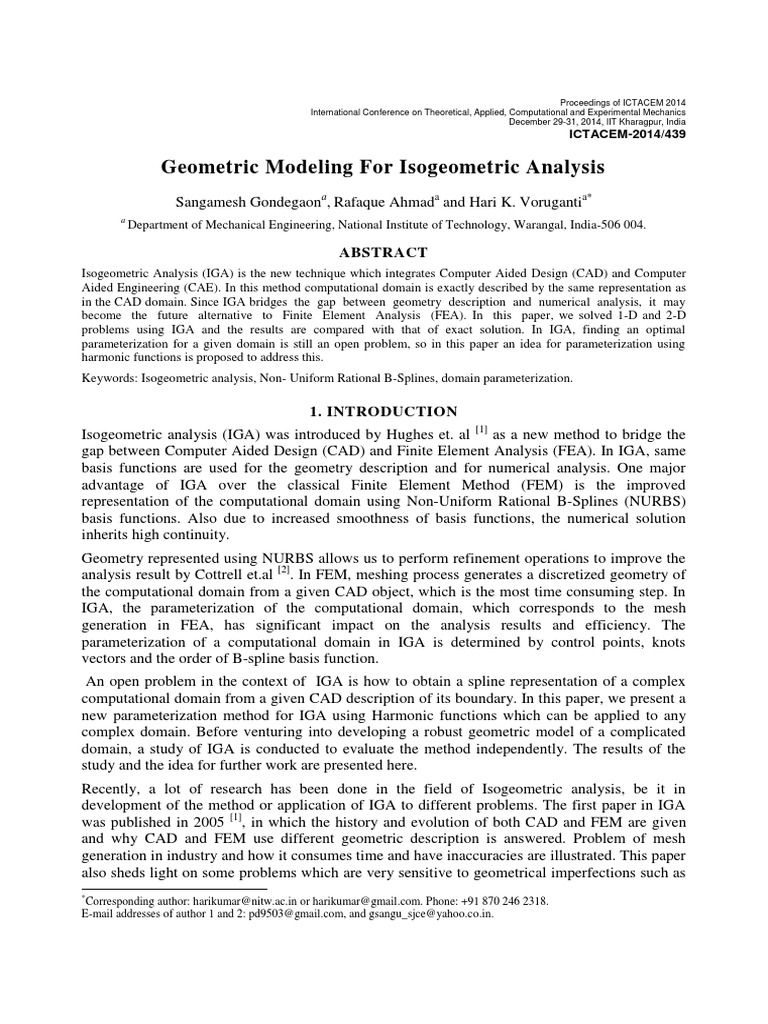 Geometric Modeling For Isogeometric Analysis: ICTACEM-2014/439 | Download Free PDF | Finite ...