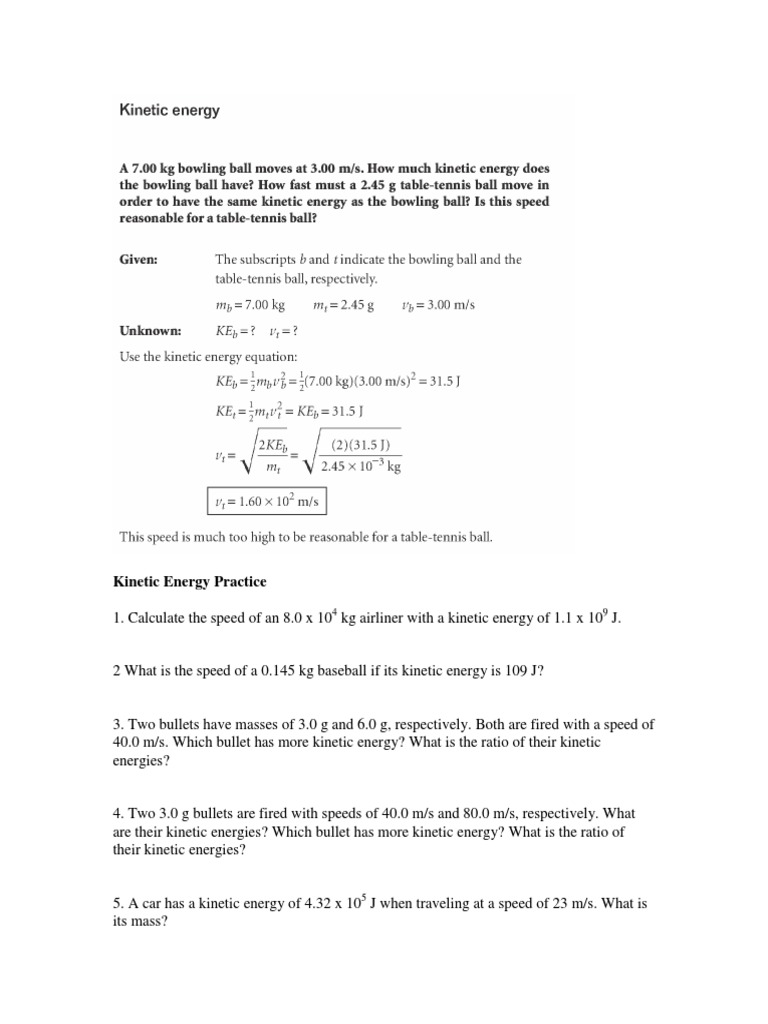Kinetic Energy Practice Holt | PDF