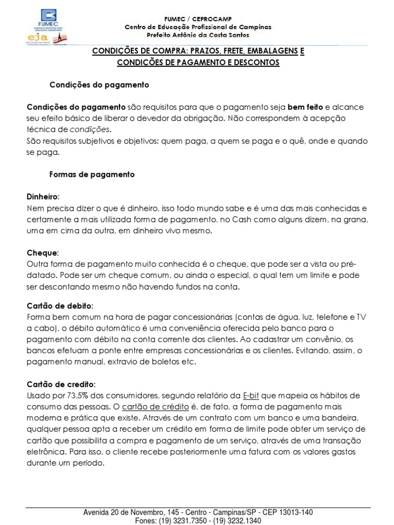 7 - Condições de Compra Prazos, Frete, Embalagens e Condições de ...