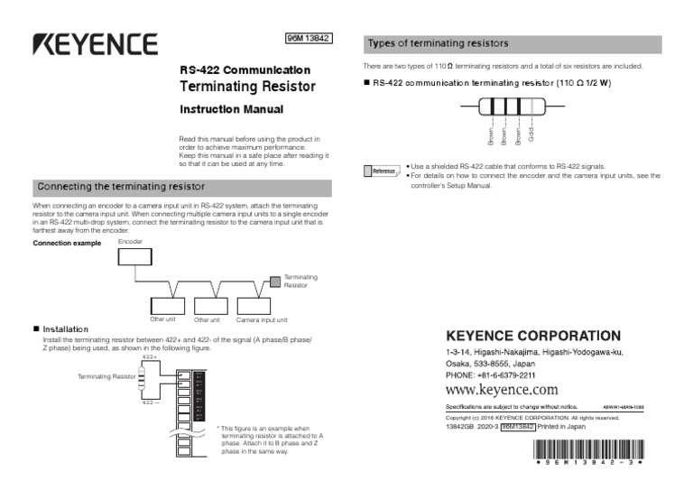 Terminating Resistor: RS-422 Communication Instruction Manual | PDF ...