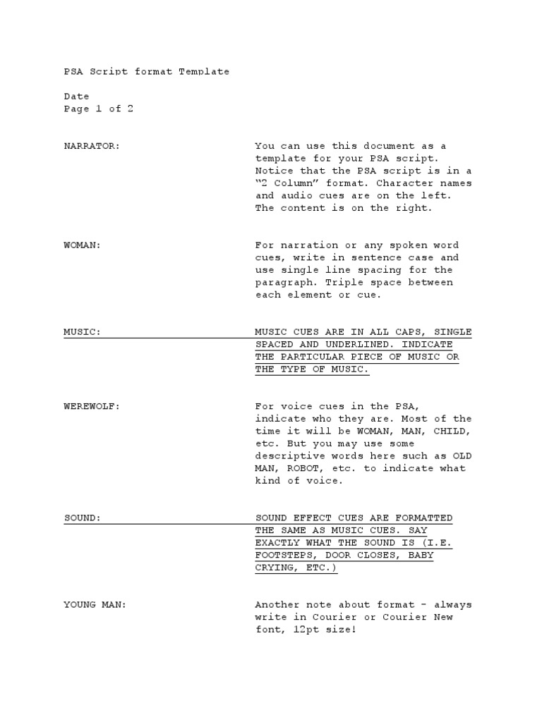 RTA 102 F21 PSA Script Template | PDF | Typography | Human Communication