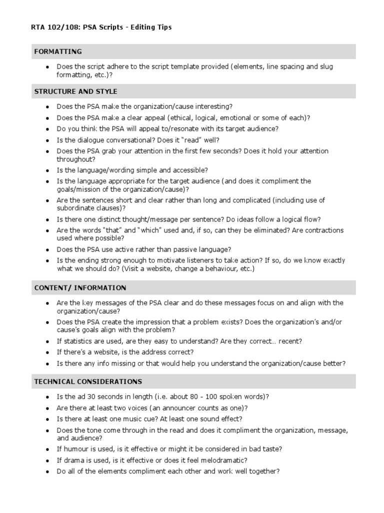 RTA 102 F21 - PSA Scripts - Editing Tips | PDF | Career & Growth