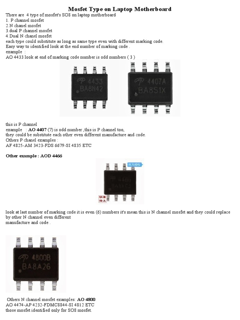 Mosfet Type On Laptop Motherboard | PDF | Field Effect Transistor | Mosfet