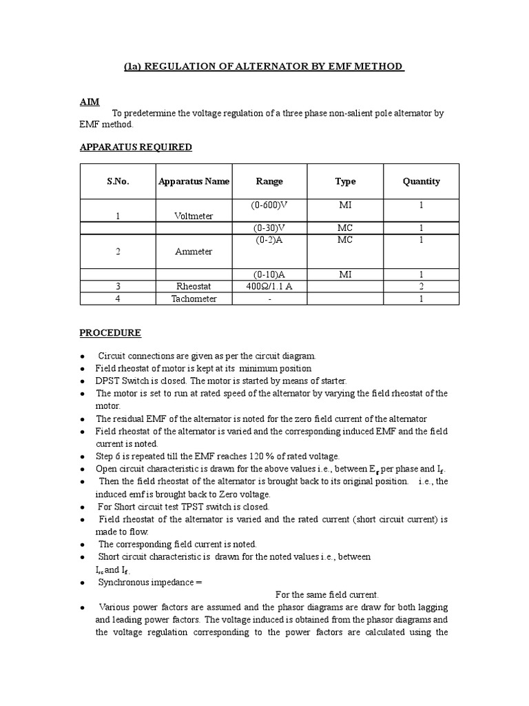 Alternator By Emf Method Pdf Voltage Electric Motor