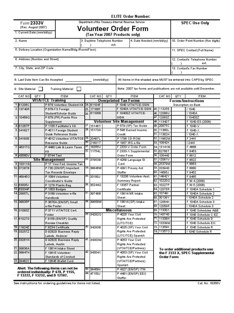 VITA/TCE Volunteer Order Guide | PDF | Irs Tax Forms | United States ...