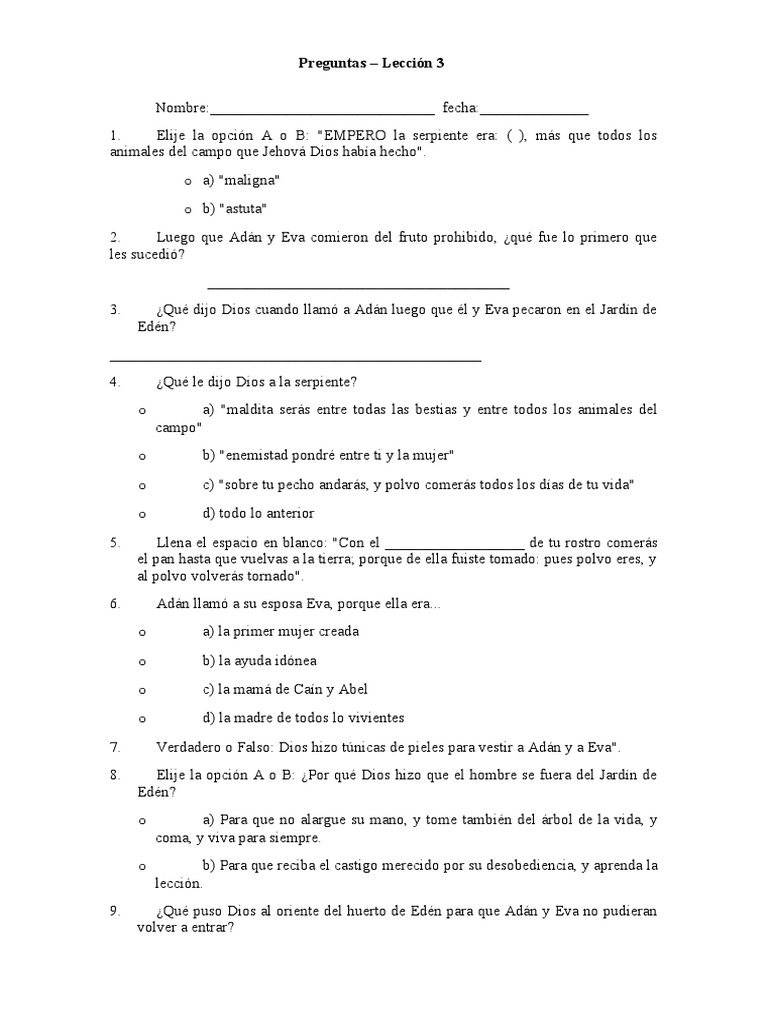 Preguntas sobre Adán y Eva en Génesis | PDF | Adán y Eva | Víspera