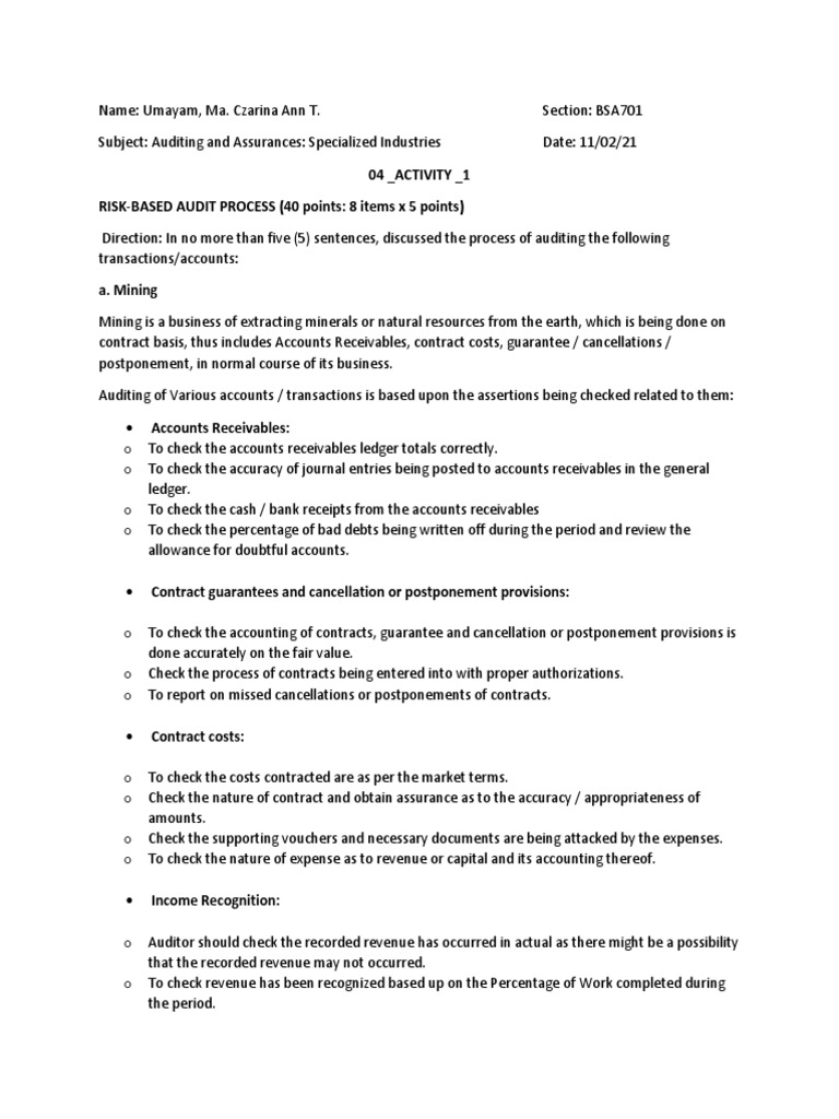 Auditing in Mining & Real Estate | PDF | Audit | Financial Transaction