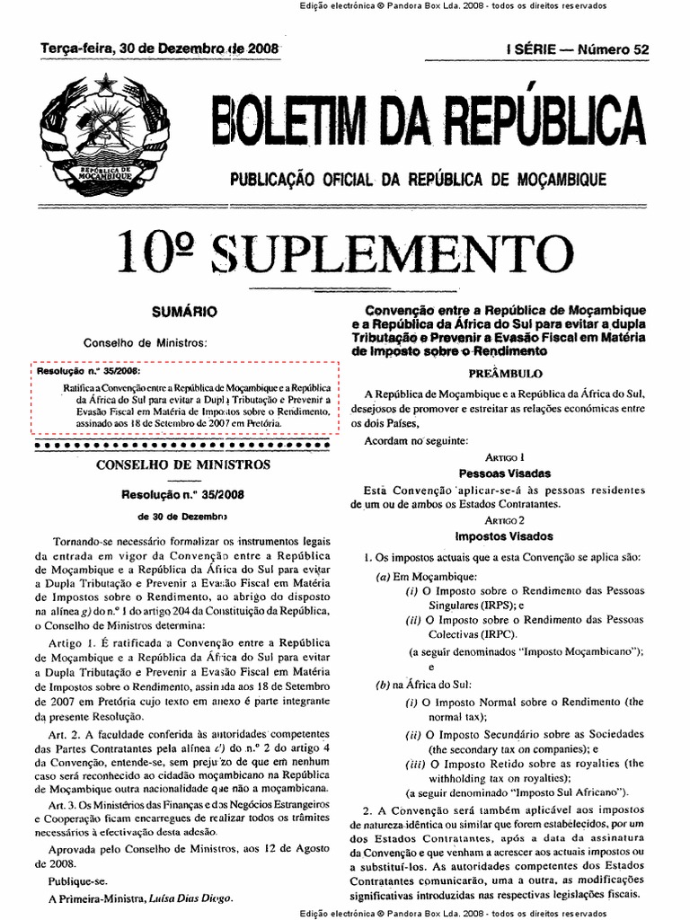 Convenção Sobre Dupla Tributação De Moçambique E Africa Do Sul Pdf