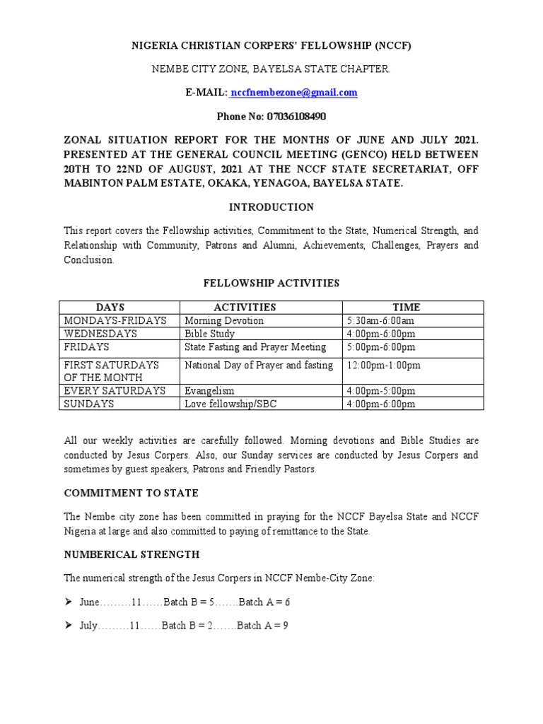 NEMBE CITY Situation Report | PDF | Prayer | Religious Behaviour And ...