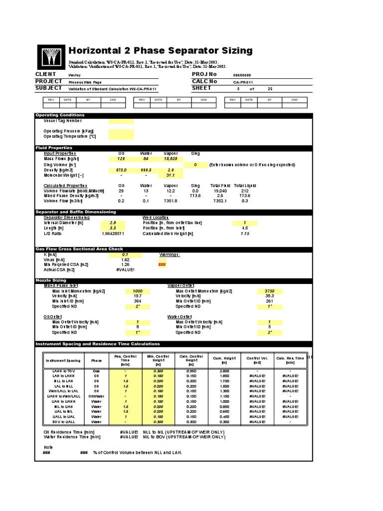 Horizontal 2 Phase Separator Sizing | PDF | Density | Chemical Engineering