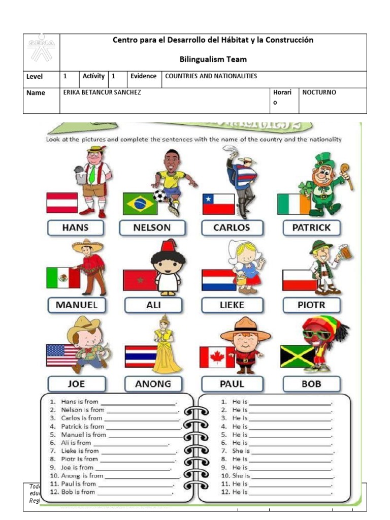 Taller Paises y Nacionalidades | PDF