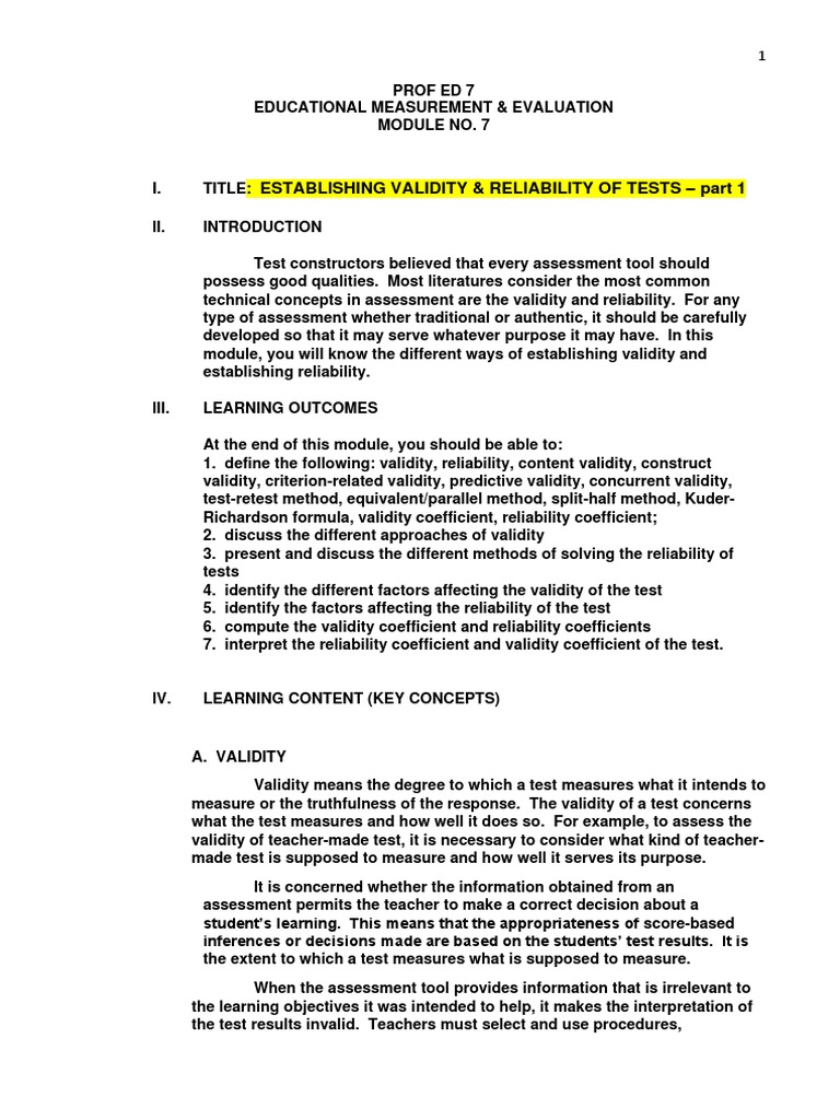 PE 7 MODULE 7 Correct | PDF | Validity (Statistics) | Educational Assessment