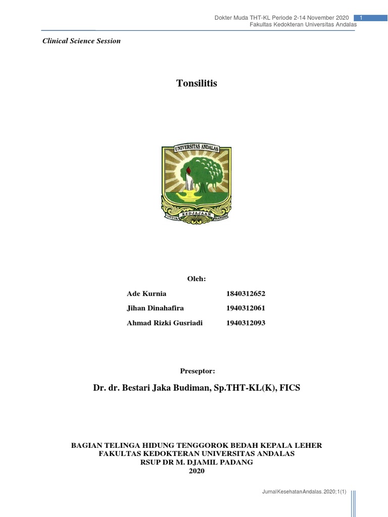 CSS Tonsilitis - DM Rizki, Ade, Jihan | PDF | Ilmu Sosial | Kesehatan Holistik