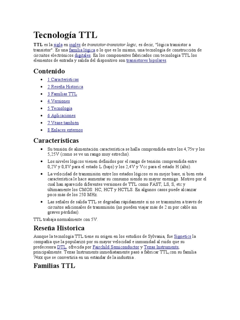 Tecnología TTL | PDF | Diseño electronico | Circuito integrado