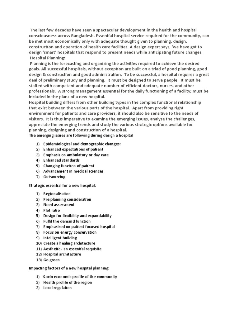 Introduction of Hospital Planning | PDF | Hospital | Patient