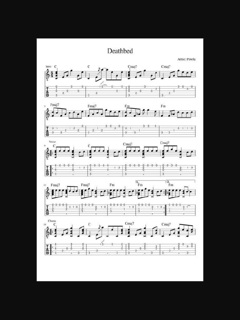 Death Bed Fingerstyle Guitar Tabs - Orig | PDF